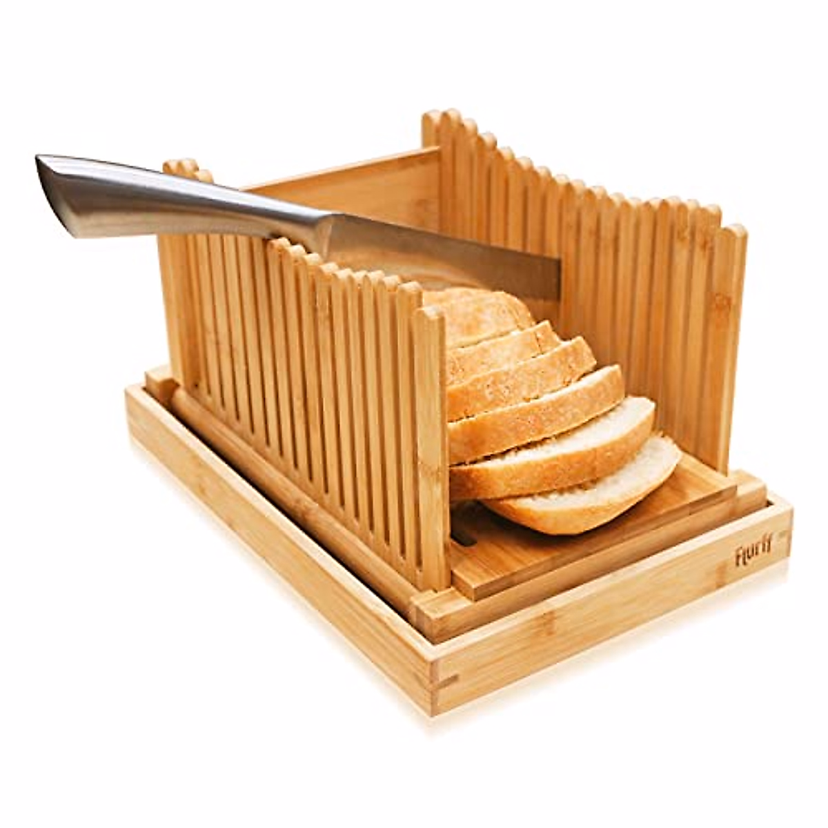 Flurff Bread Knife 14.5 inch & Bread Slicer for Homemade Bread, Bread Slicing Guide, Compact Bread Cutting Guide with Crumb Tray