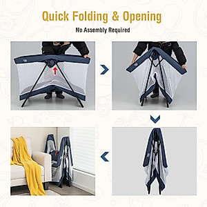 BABY JOY Travel Crib, Lightweight Playpen for Baby and Toddlers with Soft Washable Mattress, Installation-Free Home Folding Playard for Newborns to Toddlers (Blue)