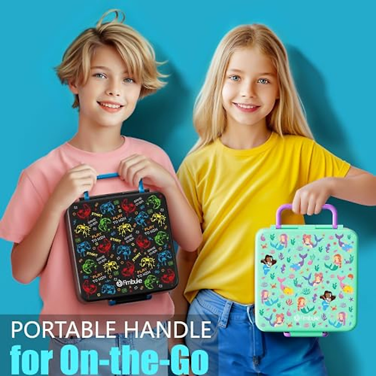 Fimibuke Bento Box for Kids with Thermos, 60OZ Bento Lunch Box Container with Leakproof 8OZ Insulated Food Jar, 3-4 Compartments, Sauce Jar, Utensils for Teens Toddler Adult, BPA-Free, Dishwasher Safe