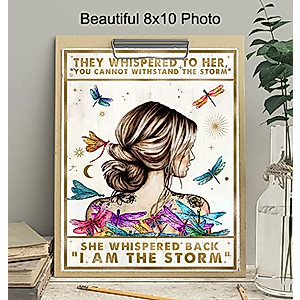 Inspirational Positive Quotes Wall Decor - She Whispered Back I Am The Storm - Hippie Boho Wall Art - Motivational Poster - Encouragement Gifts for Women - Rustic Bedroom Living Room Home Office