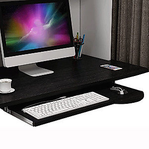 Wooden Keyboard Tray Under Desk Sliding, Ergonomic Underdesk Keyboard Tray Shelf Height Adjustable Keyboard Stand Drawer, Desk Extender for Keyboard and Mouse (Color : Black Walnut, Size : 60 * 26cm)