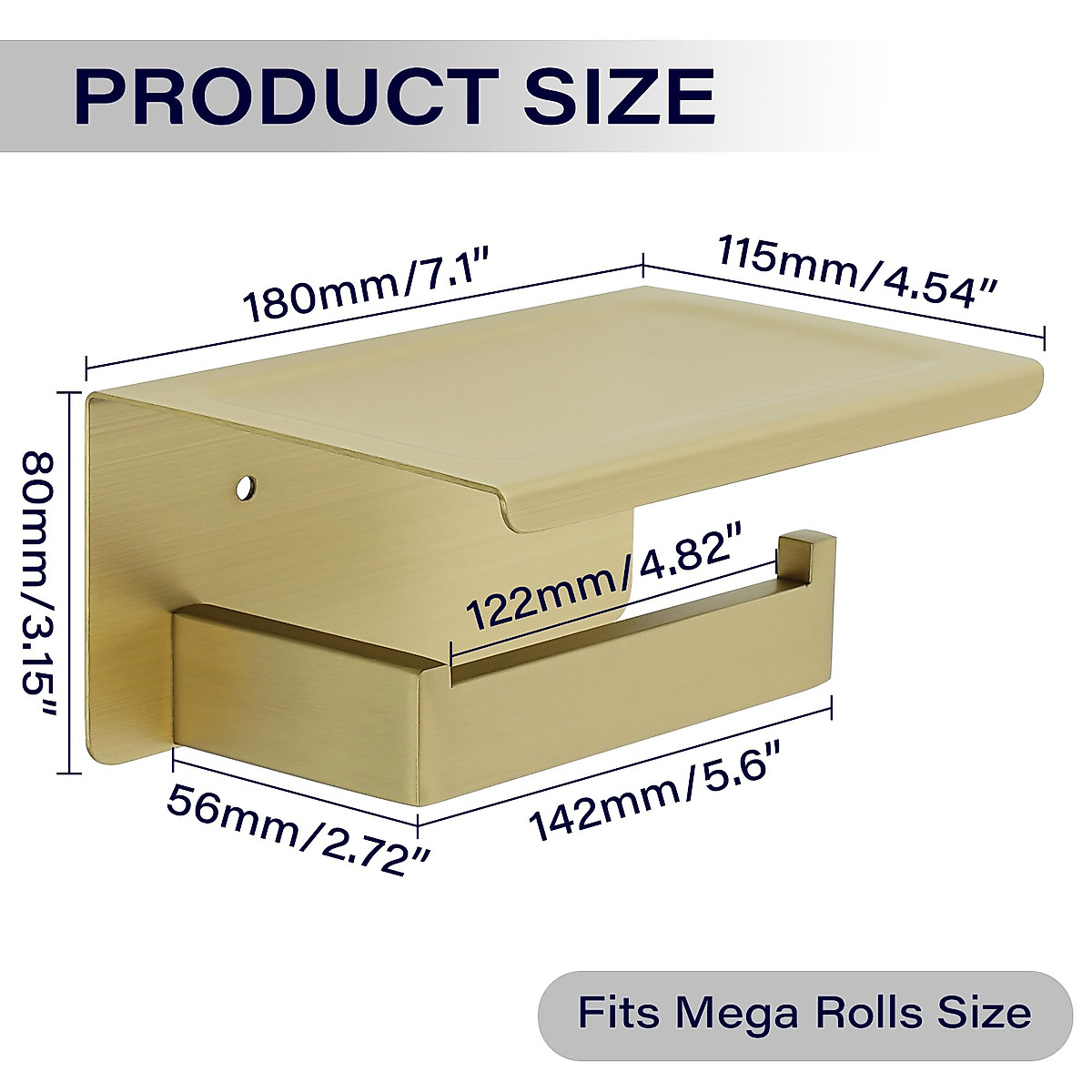 Alise Toilet Paper Holder,Bathroom Tissue Holder with Shelf,SUS304 Stainless Steel Toilet Paper Roll Holder Storage Dispenser,Self Adhesive or Wall Mount Drilling Paper Rack, Gold GYT5000-G