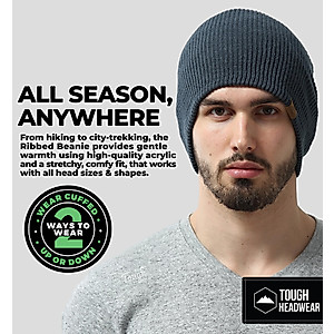 Daily Knit Ribbed Beanie by Tough Headwear - Warm, Stretchy & Soft Beanie Hats for Men & Women - Year Round Comfort - Serious Beanies for Serious Style,Dark Gray,OSFM