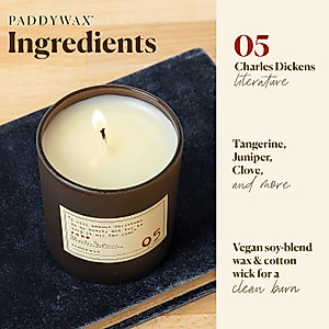 Paddywax Scented Candles Library Charles Dickens Luxury Artisan Candle, 6.5-Ounce, Tangerine, Juniper & Clove