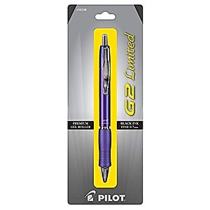Pilot, G2 Limited Premium Gel Roller Pen, Fine Point 0.7 mm, Purple Barrel, Black Ink