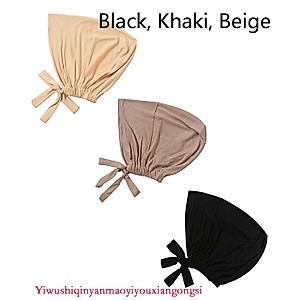QYMY 3PCS Under Hijab Head Cap Muslim Under Scarf Hijab Cap Solid Color Women Under Scarf Hat Hijab Cap Stretchy Sleeping Cap (Black, Khaki, Beige(3PCS), Free Size)