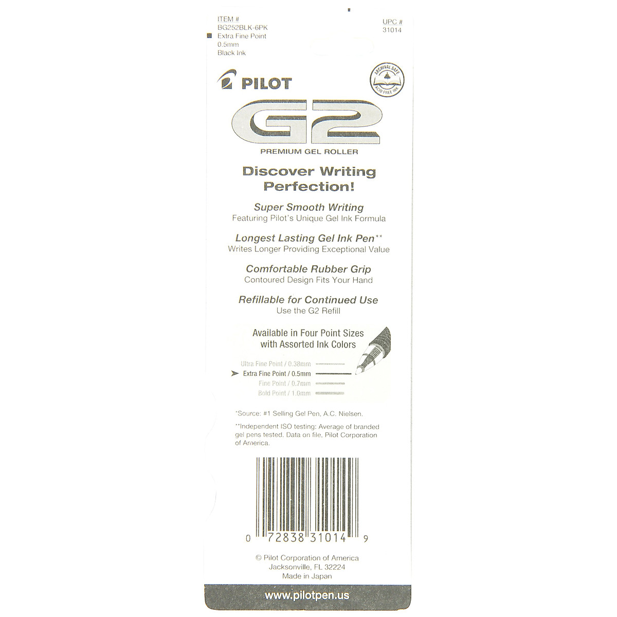 PILOT G2 Premium Refillable & Retractable Rolling Ball Gel Pens, Extra Fine Point, Black Ink, 2-Pack (31014)