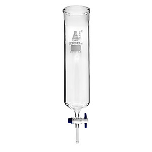 EISCO Dropping Funnel, 1000ml - PTFE Key Stopcock, Open Top, Cylindrical - Ungraduated - Borosilicate Glass