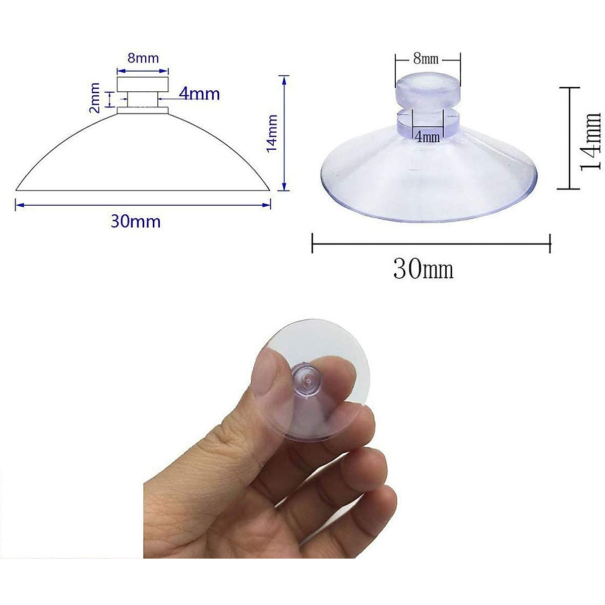 OMYZERO 100pcs Mini Clear Plastic Suction Cups Without Hooks (30mm)