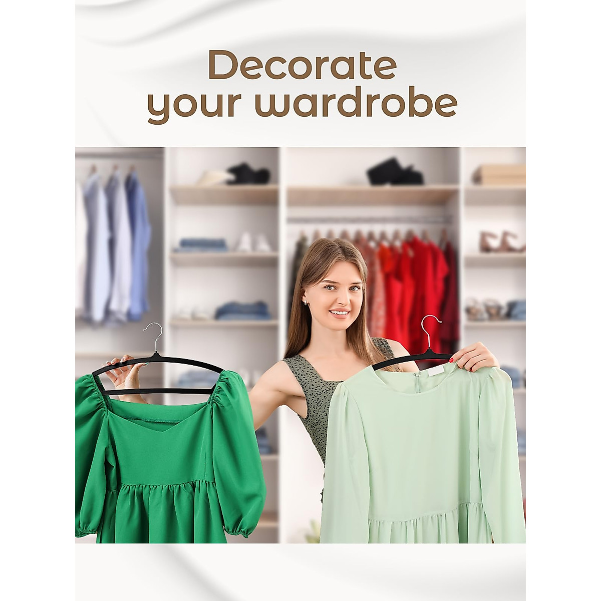 HOUSE DAY Black Velvet Hangers 20 Pack, Luxury Felt Hangers Non Slip Clothes Hangers, Space Saving Black Hanger Heavy Duty Coat Hanger, No Shoulder Bump Focked Hanger with 360° Swivel Hook for Closet