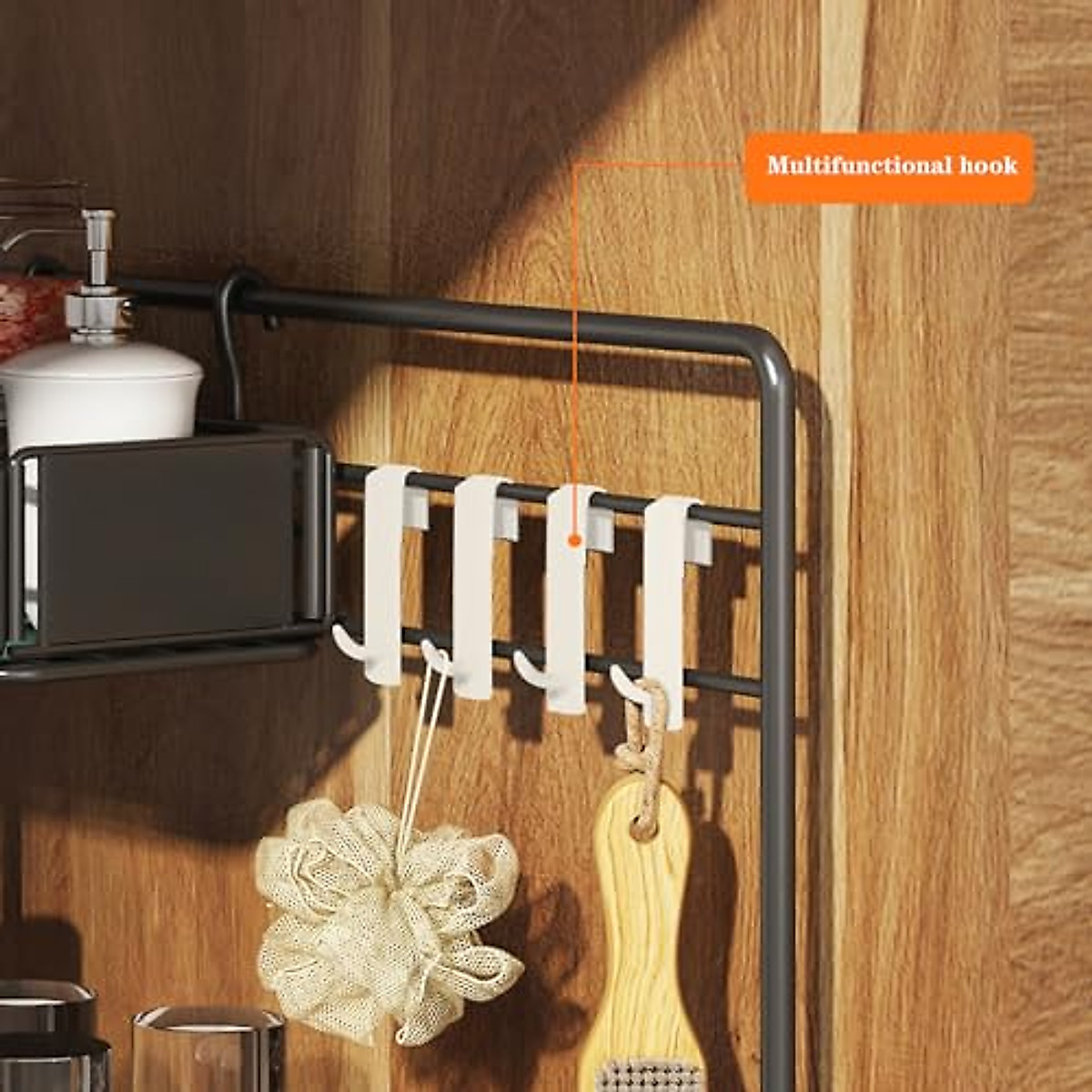 SLDMJFSZ Under Sink Organizers and Storage, 2 Tier Slide Out Kitchen Cabinet Organizer Sturdy Bathroom Storage, with Hook,White