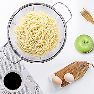 5 Pack 18/8 Stainless Steel Colander Sieves, Multi Size Mesh Strainer Net Baskets with Handles & Resting Base for Strain, Drain, Rinse or Steam