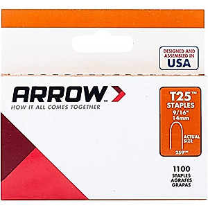 Arrow 259 T25 Heavy Duty Steel Staples for Installing Low Voltage Wires and Cables, Use with Holiday Lights, Doorbells, Alarm Systems, 1100-Pack, 9/16-Inch Leg Length, 5/16-Inch Crown Width