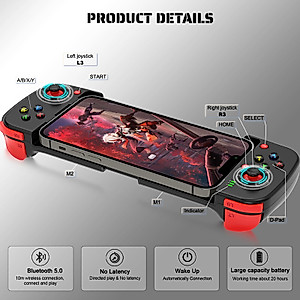arVin Wireless Gaming Controller for iPhone iOS Android PC, Bluetooth Gamepad Joystick for iPhone 15/14/13/iPad/Samsung Galaxy S23/S22/S21/Tablet, Call of Duty Mobile, Genshin, Roblox-with Back Button