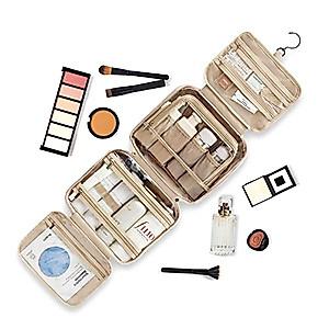 LIGHT FLIGHT Toiletry Bag For Women, Makeup Organizer, Makeup Bag for Full Sized Toiletries, Large Capacity Cosmetic Bag with Hanging Hook, Pink