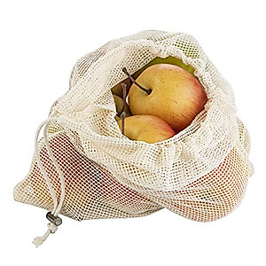 Kitchen Details 3 Pack Reusable Cotton Mesh Produce Bags | Green Living | Fruit and Vegetable Bags & Organizers | Good for Grocery Shopping | Natural Beige