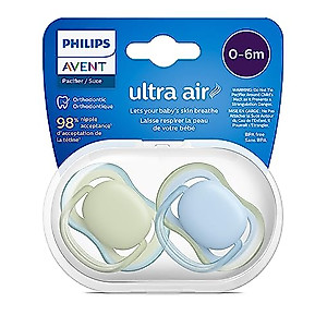 Philips Avent Ultra Air Pacifier - 4 x Light, Breathable Baby Pacifiers for Babies Aged 0-6 Months, BPA Free with Sterilizer Carry Case, SCF085/48