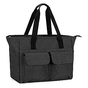 CURMIO Home Health Nurse Tote Bag, Medical Supplies Bag for Work with Padded Laptop Sleeve and Multiple Pockets for Nursing Students, Doctors, Black