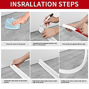 GenericBrands 48 Inch Collapsible Shower Threshold Water Dam Shower Barrier Retention System for Bathroom and Shower Room