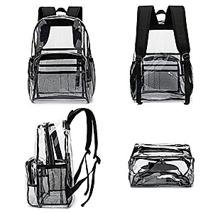 Clear Backpack School Bag Bookbag, Heavy Duty PVC Plastic Transparent See Through Backpacks for Men Women Girls Boys (Black)
