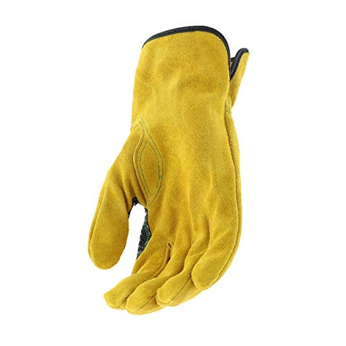 John Deere JD00004 Leather Gloves - Large Size Split Cowhide Work Gloves with Shirred Elastic Wrist. Hand Protection Wear,Gold