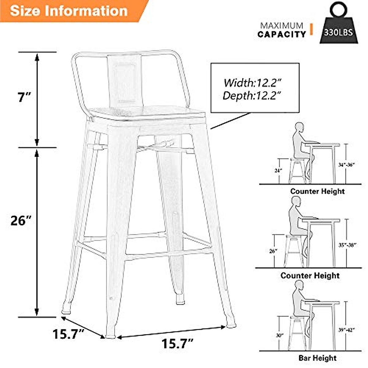 Yongchuang 26" Swivel Bar Stools with Backs Counter Height Stools Set of 4 Industrial Metal Barstools (Swivel 26", Wood Top Black)