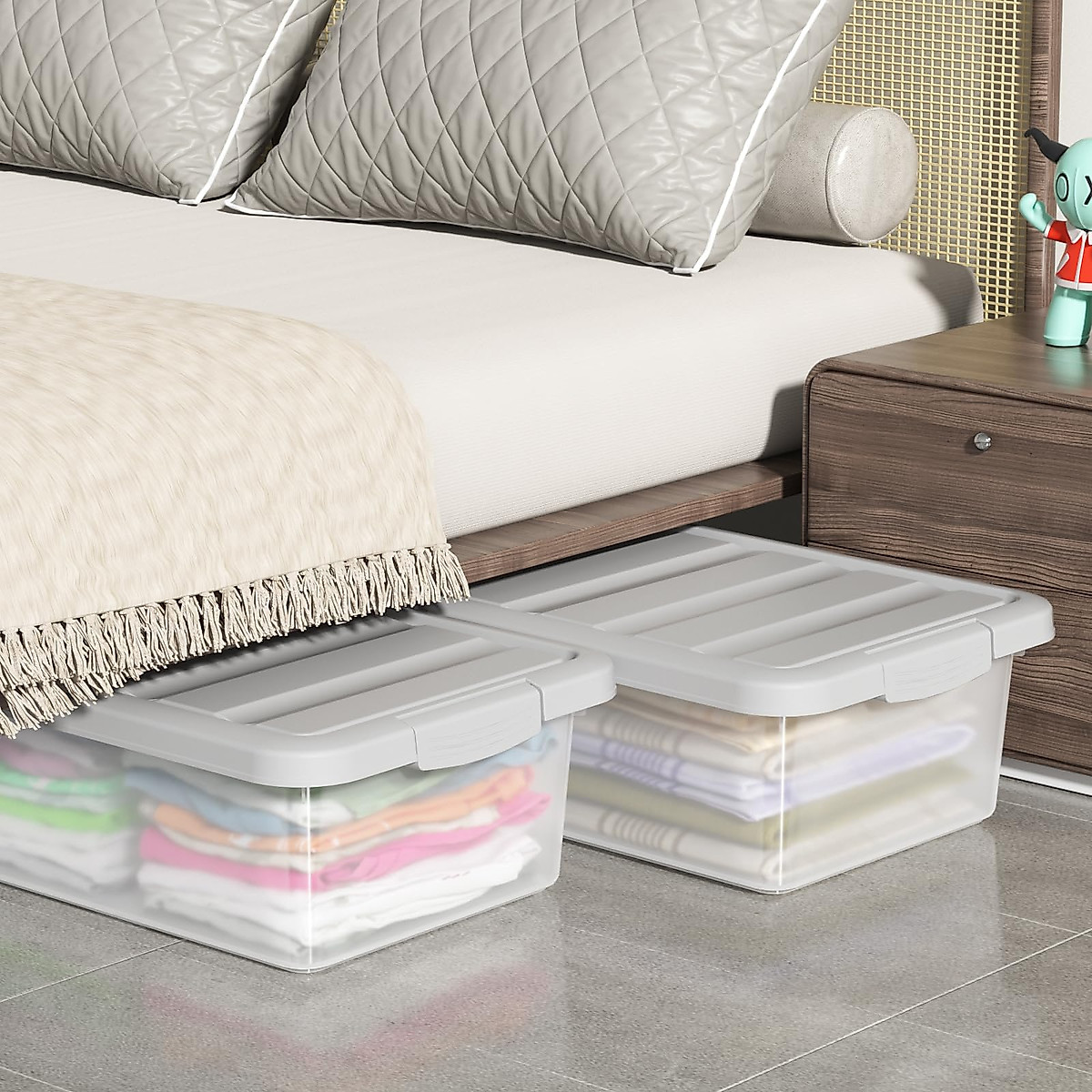 Nihenok 14 L Clear Latch Storage Box, 2 Pack Plastic Storage Bins with Gray Lids