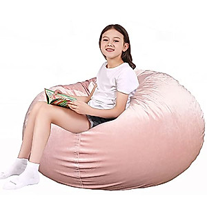 Lukeight Stuffed Animal Storage Bean Bag Chair for Kids and Teens Without Filling, Zipper Storage BeanBag Cover for Organizing Stuffed Animal, Luxury Velvet Soft Bean Bag Chair Cover (No Beans) Large