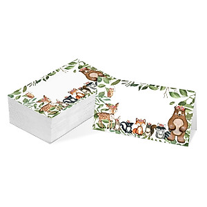 Table Place Card, Jungle Safari Animal Themed Tent Style Cards, Pack of 25 Half-Fold Reception Place Cards, Perfect for Baby Showers, Jungle Safari Birthday Party and Special Events A30