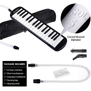 CAHAYA Melodica 32 Keys Double Tubes Mouthpiece Air Piano Keyboard Musical Instrument with Carrying Bag 32 Keys, Black, CY0050-1