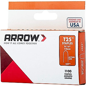 Arrow 259 T25 Heavy Duty Steel Staples for Installing Low Voltage Wires and Cables, Use with Holiday Lights, Doorbells, Alarm Systems, 1100-Pack, 9/16-Inch Leg Length, 5/16-Inch Crown Width