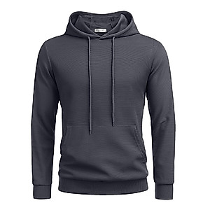 COOFANDY Men's Hooded Sweatshirts Long Sleeve Casual Pullover Hoodie Waffle Knit Sweatshirt with Pocket Dark Grey