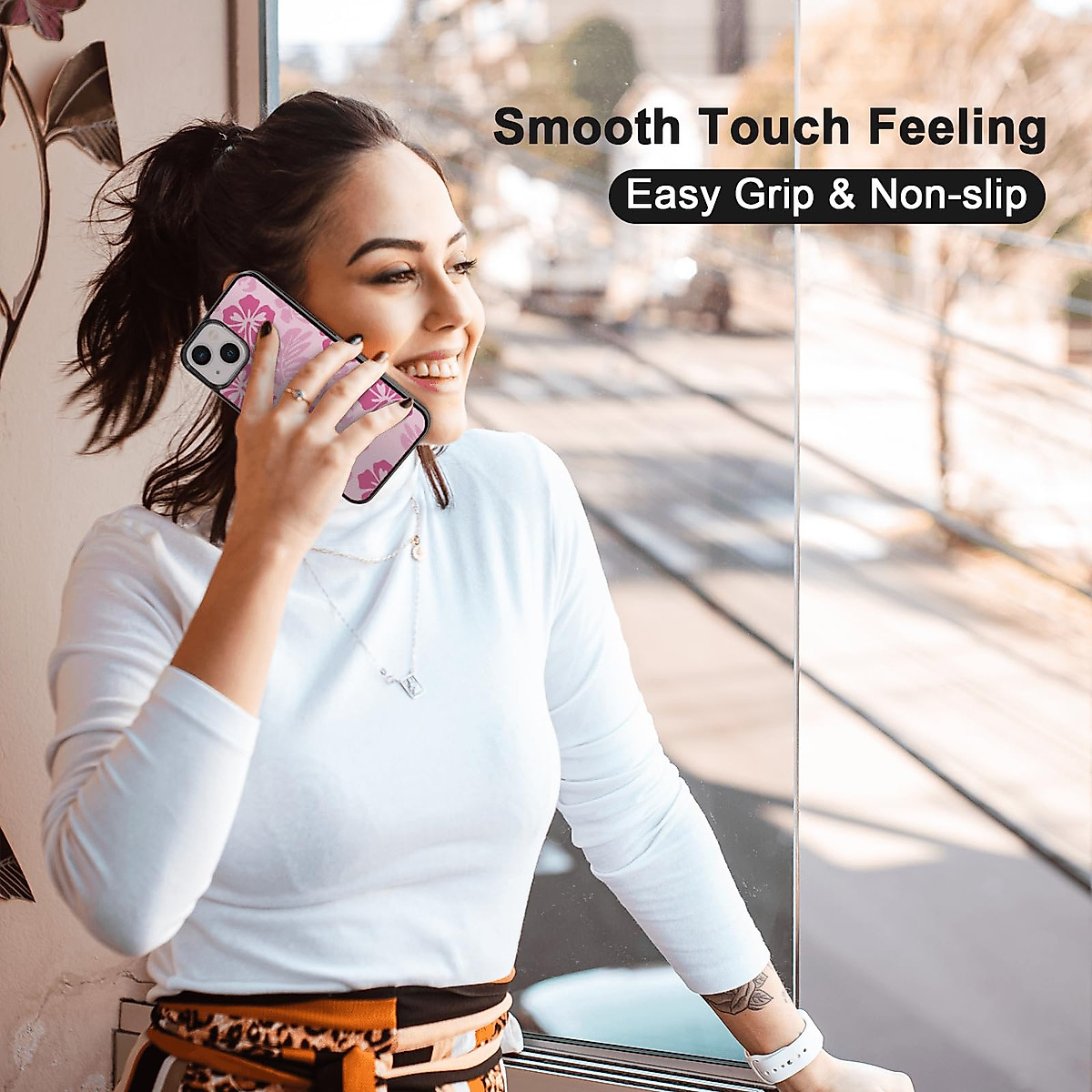 Pink Hibiscus Phone Case Compatible with iPhone 13 Mini 5.4 Inch - Shockproof Protective TPU Cute Flower Printed Phone Case Designed for iPhone 13 Mini Case for Men Girls Women