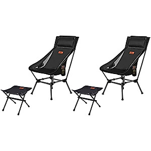 AnYoker Camping Chair, 2 Way Compact Backpacking Chair, Portable Folding Chair, Beach Chair with Side Pocket, headrest and Foot Rest, Lightweight Hiking Chair 01666 A (Black 2 Pack)