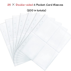 200 Pockets Double-Sided Page Protector 4 Pockets Top Loading Trading Card Sleeves Fit 6 Ring Binder Holds 2.5"x3.7" Standard Size Cards Kpop Photocard Game Sport Card Gifts for Collectors Lovers