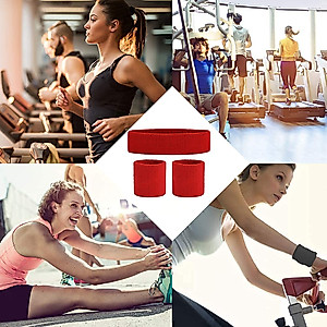 Sweatbands (Headband/Wristband Set) for Working Out,80's costume party (Red, OneSize)