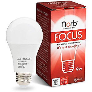 NorbFOCUS Desk Lamp LED Light Bulb. Unique Light Spectrum for Mental Performance. Supports Learning, Retention, Recall, Reading Speed. For Use as a Reading Light, Study Light, Work Light or Task Light