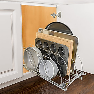 Lynk Professional® Slide Out Cutting Board, Bakeware, and Tray Organizer - Pull Out Kitchen Cabinet Organizer - 10 inch wide x 21 inch deep - Chrome