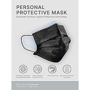 Kids Face Mask Disposable 3 Ply 100 PCS Ages 4-12 Children Size Breathable Boys Girls Mouth Cover Face Masks with Earloops Black