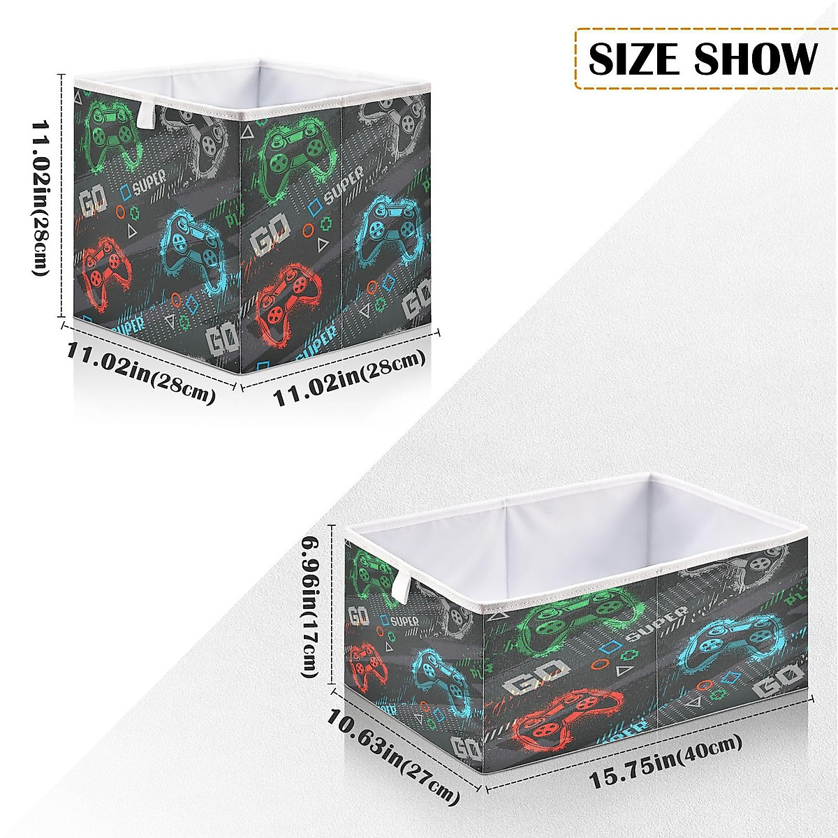 QUGRL Grunge Gamepad Storage Bins Organizer Video Joystick Foldable Clothes Storage Basket Box for Shelves Closet Cabinet Office Dorm Bedroom 15.75 x 10.63 x 6.96 in