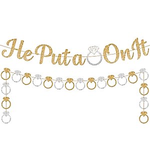KatchOn, He Put a Ring On It Banner - 10 Feet, No DIY | Gold and Silver Engagement Party Decorations | He Put A Ring On It Sign for Bachelorette Party Decorations, Bridal Shower Decorations