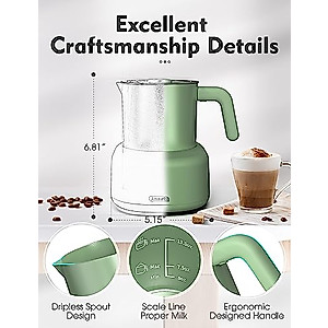 Milk Frother, Milk Frother and Steamer, Detachable Electric Milk Frother with Touch Control, 13.5oz/400ml, Automatic Milk Frother for Coffee, Latte, Cappuccinos, 3 in 1 Hot/Cold Foam Maker, Green