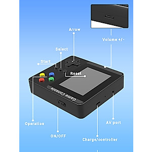 Fadist Handheld Game Console, Retro Mini Game Console with 500 Classic Games, Rechargeable Battery, Portable Games Controller, Support for 2 Players & TV, Ideal Gift for Kids, Friend, Lover (Black)