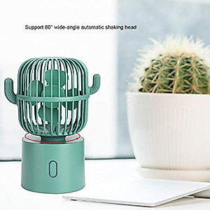 USB Desk Fan, 3 Speeds Adjustable Portable Cute Cactus Desktop Table Fan Two Ways Charging Wide-Angle Shaking Head Mini Personal Cooling Fan for Home, Office, Car, Desktop Decoration(Green)