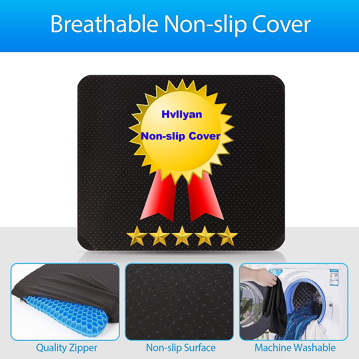 Gel Seat Cushion for Long Sitting (Thick & Extra Large), Gel Cushion for Wheelchair Soft, Gel Chair Cushion Comfy, Gel Car Seat Cushion Breathable, Gel Seat Cushion for Office Chair for Hip Pain