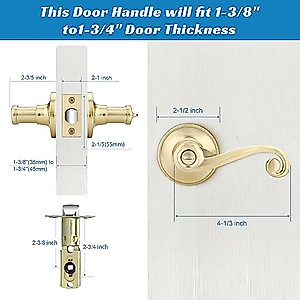 Bonpoly 5 Pack Gold Door Handles, Satin Brass Door Handle, Wave Handle Privacy Door Lever Bed/Bath Door Lockset, Right Handing