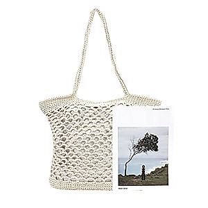Meyaus Women Large Cotton Handmade Woven Shoulder Bag Bohemian Beach Travel Handbag Top-handle Bag Tote