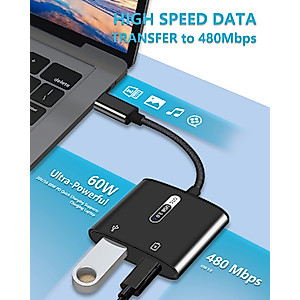 USB C OTG Adapter with Power, 2 in 1 USB C to USB with 60W PD Charging Adapter Compatible with iPhone 15/15 Pro, iPad Pro, Galaxy S24/S23/S21/Tab S8/S9, Pixel 8/7/6, Google Chromecast with Google TV