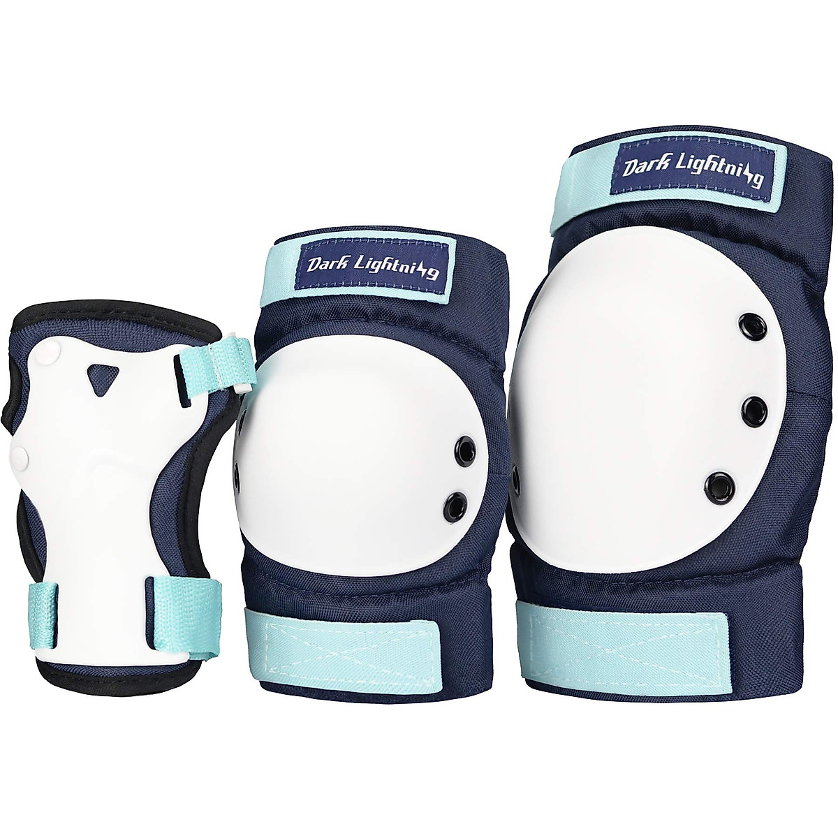 Dark Lightning Adult/Youth/Junior Knee Pads Elbow Pads Wrist Guards 3 in 1 Protective Gear, for Skateboard,Roller Skate,Inline,Cycling,MTB Bike,Scooter(Navy Blue,L)