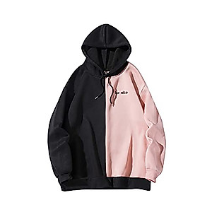SOLY HUX Men's Casual Colorblock Pullover Fashion Loose Fit Long Sleeve Graphic Trendy Drawstring Hoodie Sweatshirt Black Pink M